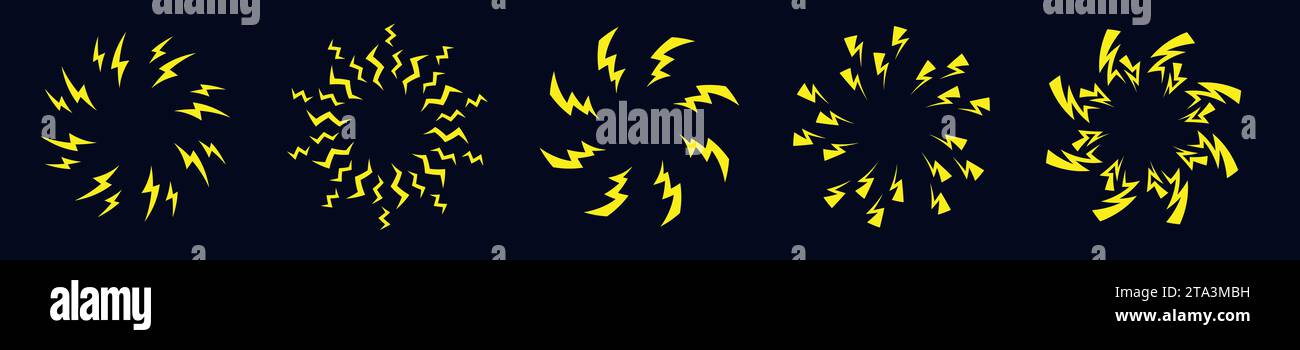 Thunder circle round frame. Battery charge flash bolt. Energy ring ...