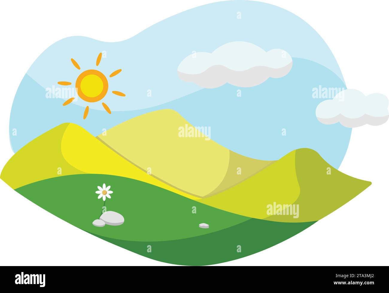 Isolated summer landscape with sun and hills Vector Stock Vector Image ...