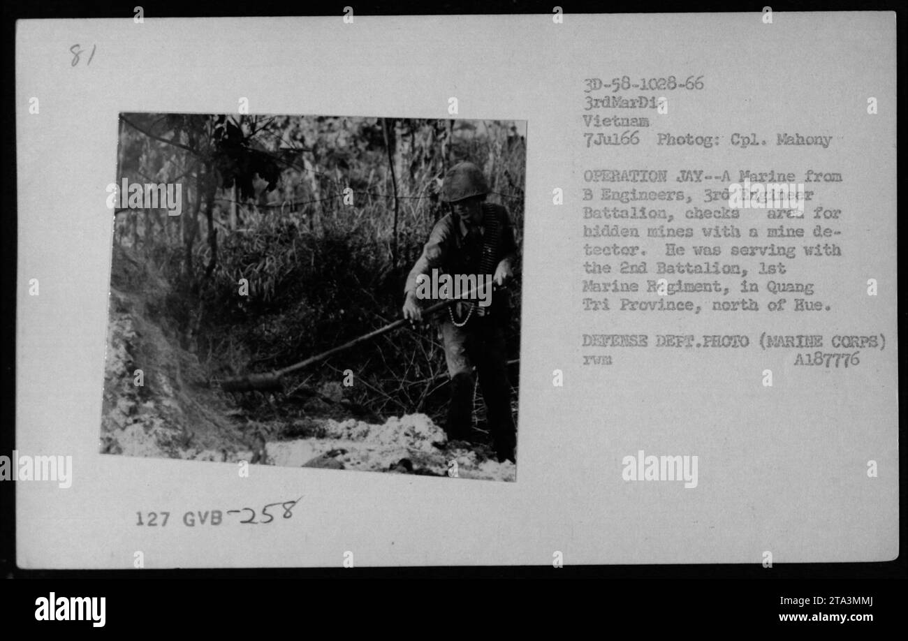 On July 7, 1966, a Marine from B Engineers, 3rd Engineer Battalion ...