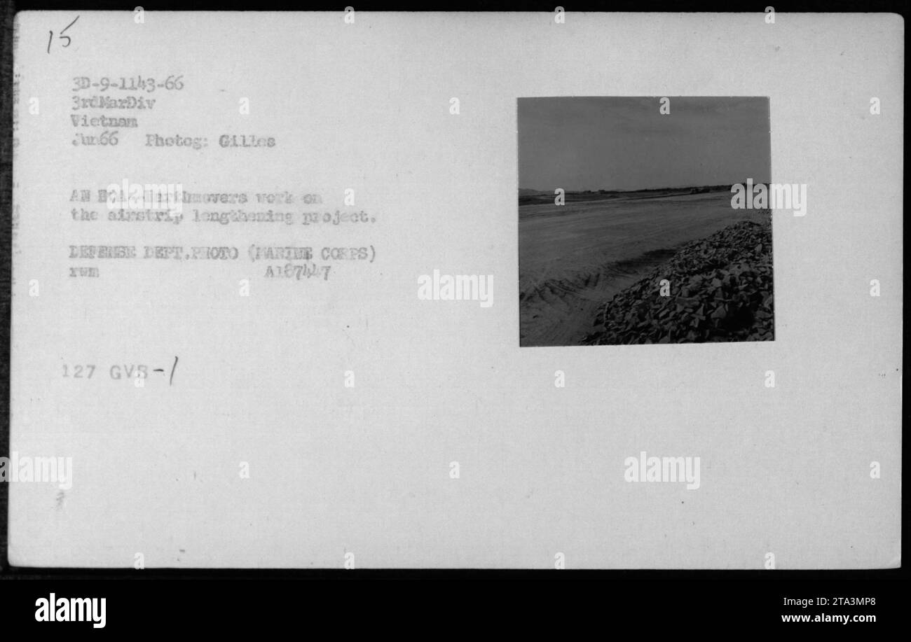 Construction crews work to lengthen the An Hoa airstrip in Vietnam in ...