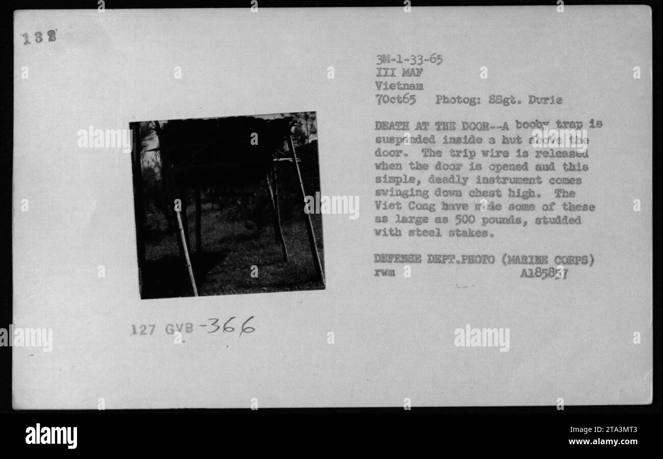 A Vietnamese booby trap set inside a hut in Vietnam, triggered by a ...