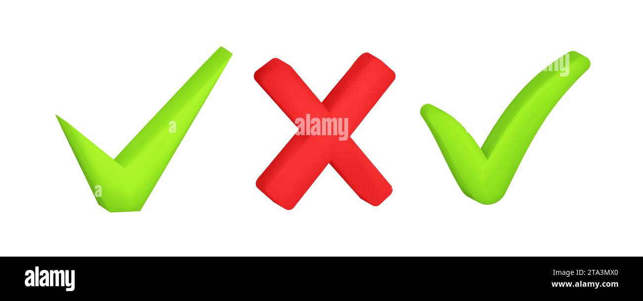Check mark 3D tick vector. Green tick and red cross cartoon icon Stock ...