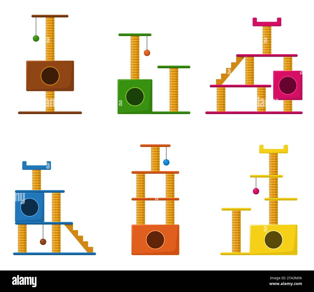 Cat Towers And Scratching Post Set Isolated On White Background Cat Tree With Cat House