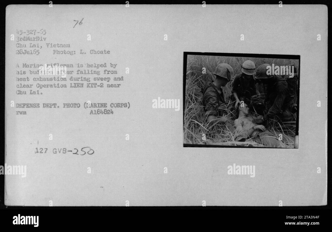 A Marine rifleman collapses from heat exhaustion during Operation LIEN KIT-2 near Chu Lai on ...