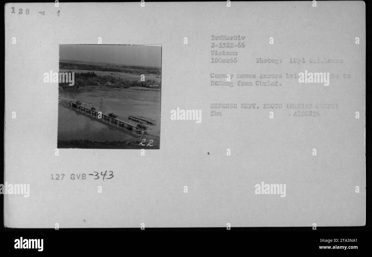 A military convoy of jeeps, mules, trucks, and dune buggies crosses a ...