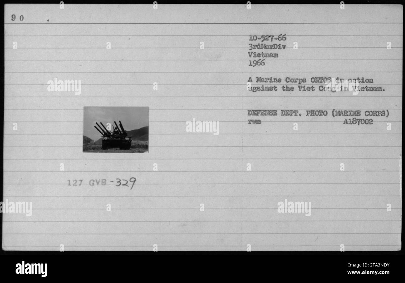 A Marine Corps ONTOS tank engaging Viet Cong forces in Vietnam during ...