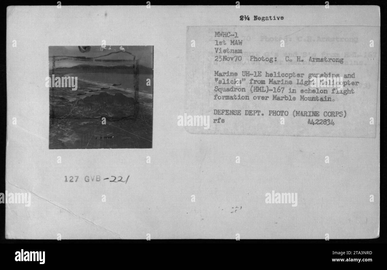 Marine UH-1E helicopter gunships and "slicks" from Marine Light ...