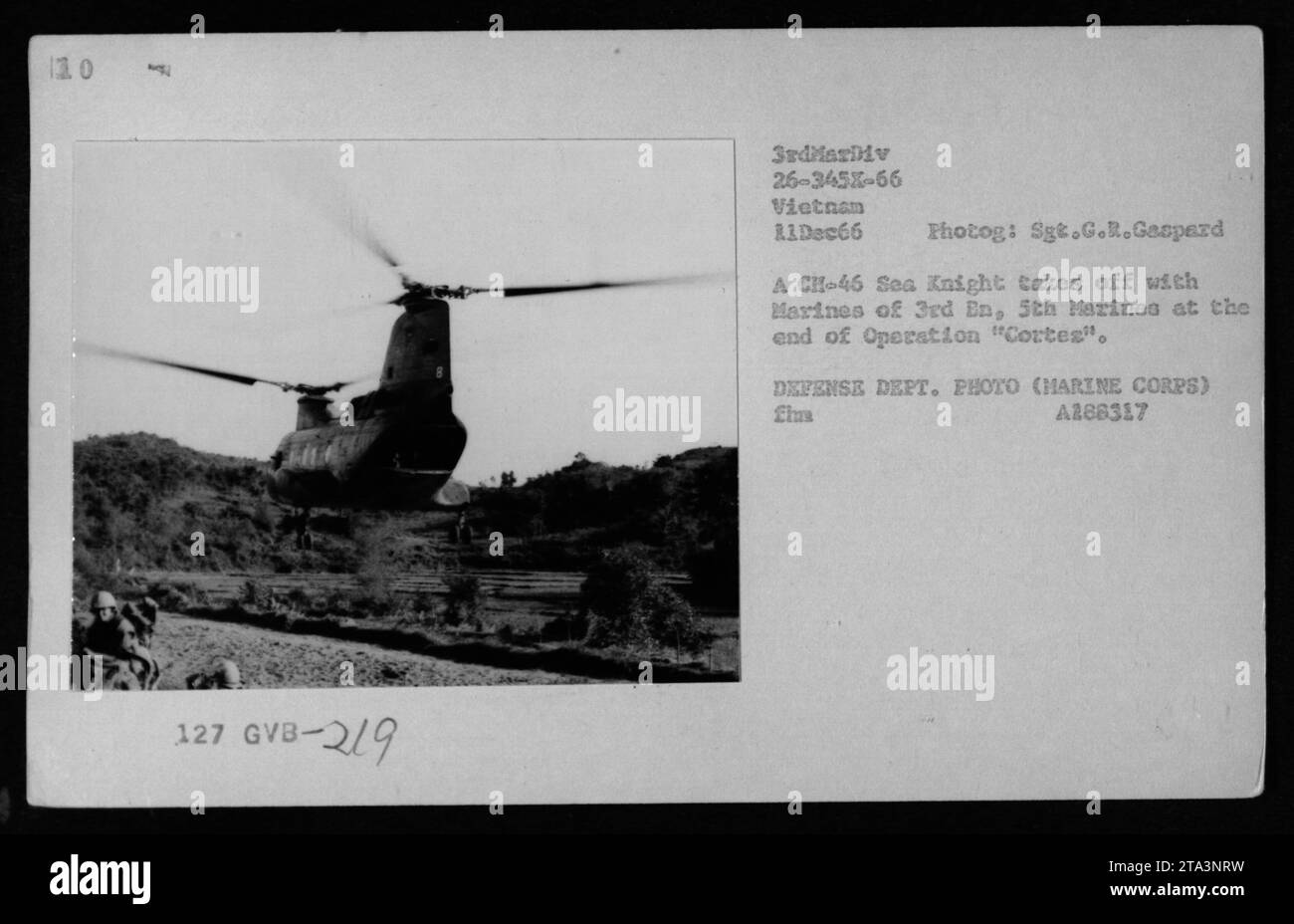 A CH-46 Sea Knight helicopter departs with Marines from the 3rd ...