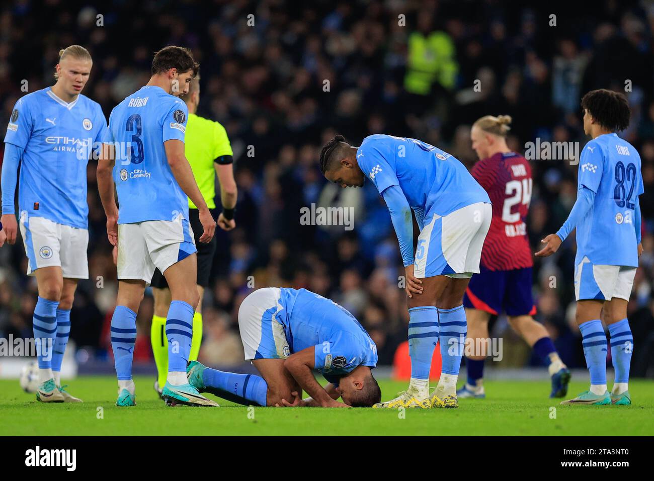 Rodri #16 of Manchester City goes down injured during the UEFA ...