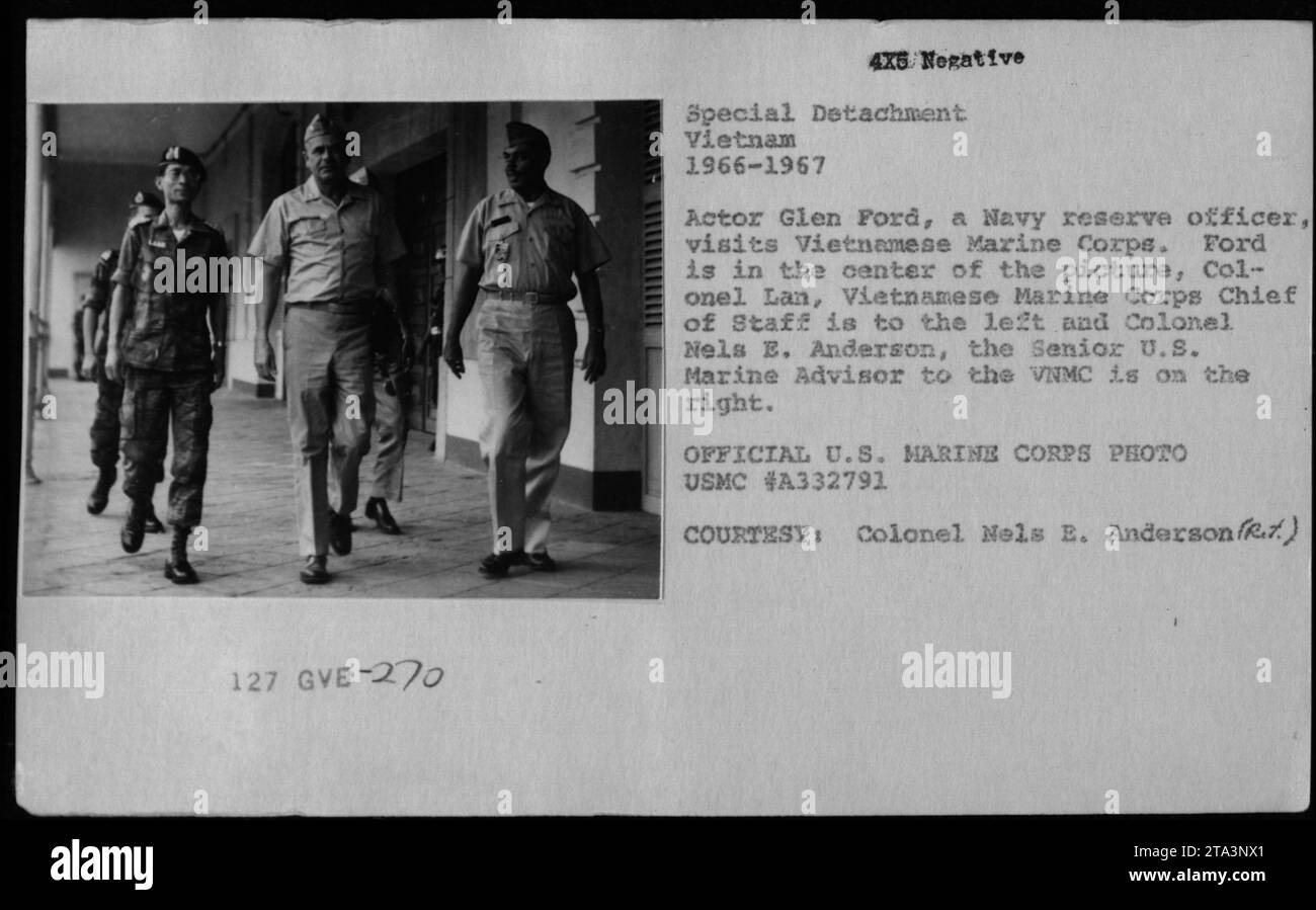 Actor Glen Ford, a Navy reserve officer, visits the Vietnamese Marine ...