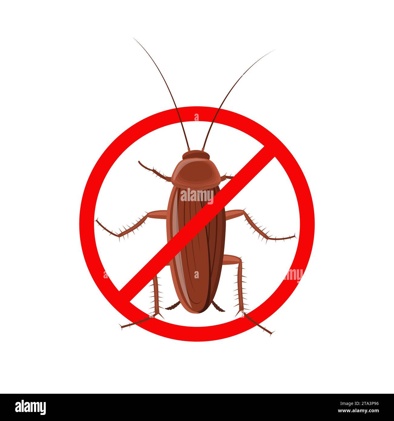 Cockroach insect in a red forbidding circle isolated on white ...