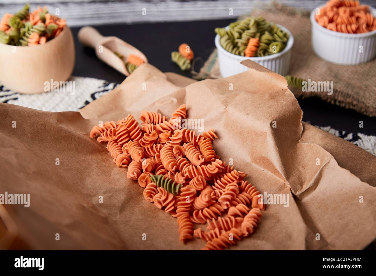 Natural healthy gluten free and carrot fusilli pasta. Organic healthy ...