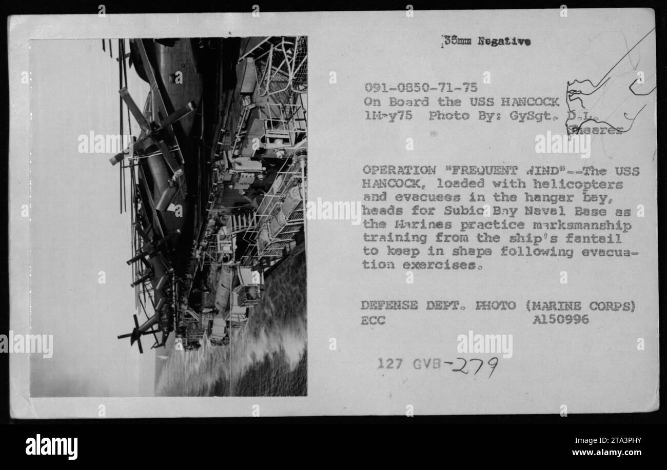 Soldiers on board the USS HANCOCK, during Operation Frequent Wind in ...