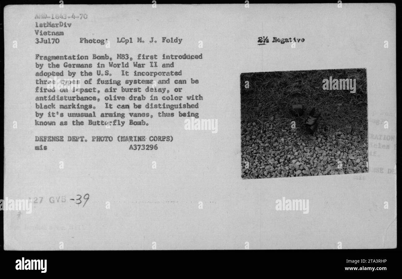 Caption: "Fragmentation Bomb, M83, used by the U.S. military during the ...