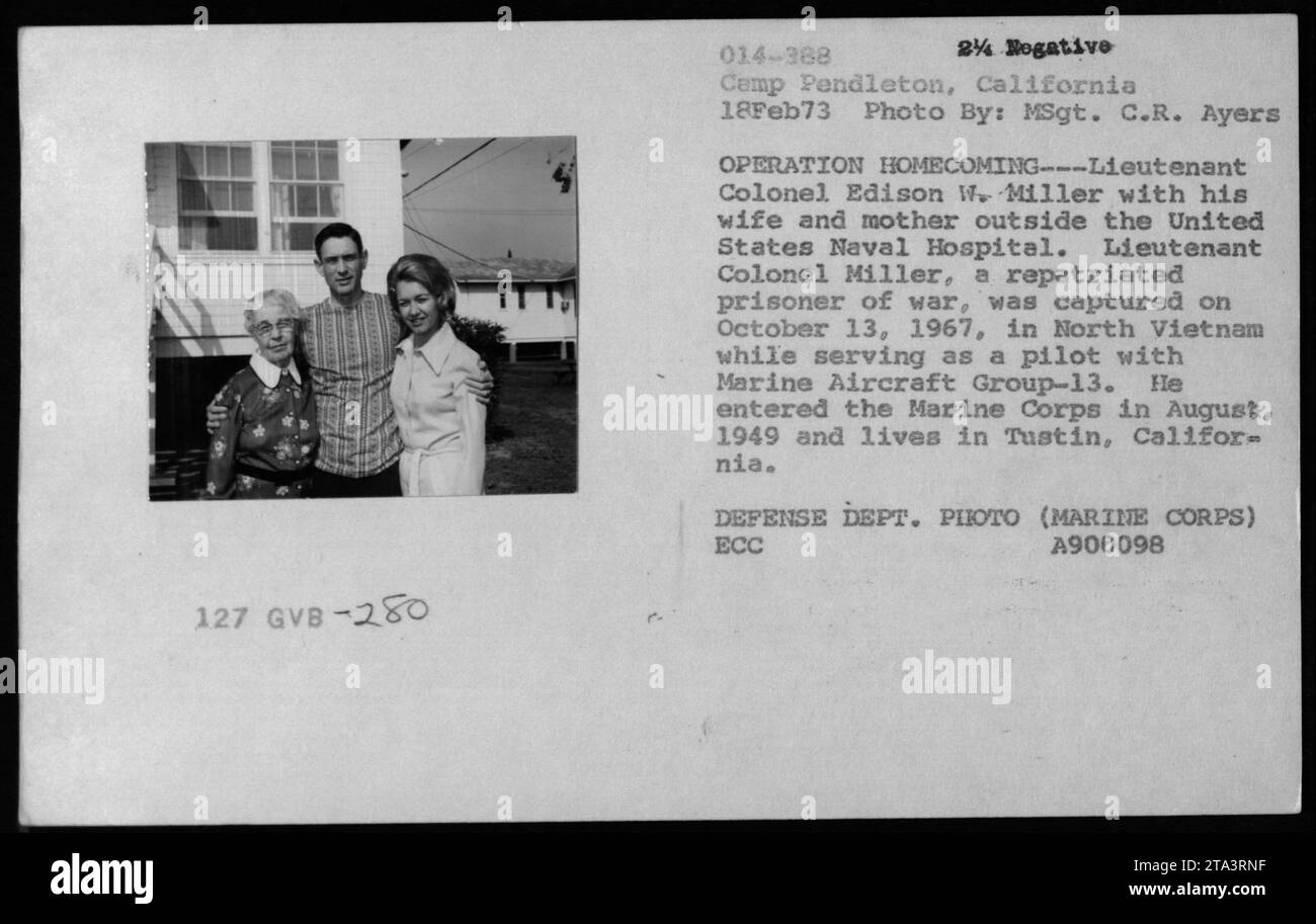 Lieutenant Colonel Edison W. Miller, a former Marine POW captured in ...