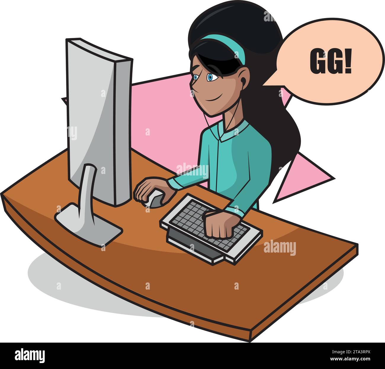 Isolated girl gamer character playing on a computer Vector Stock Vector ...