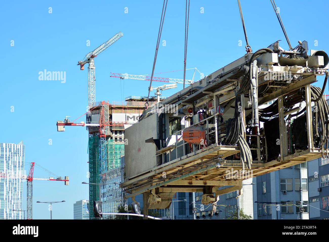 High rise building under construction. Installation of glass facade ...