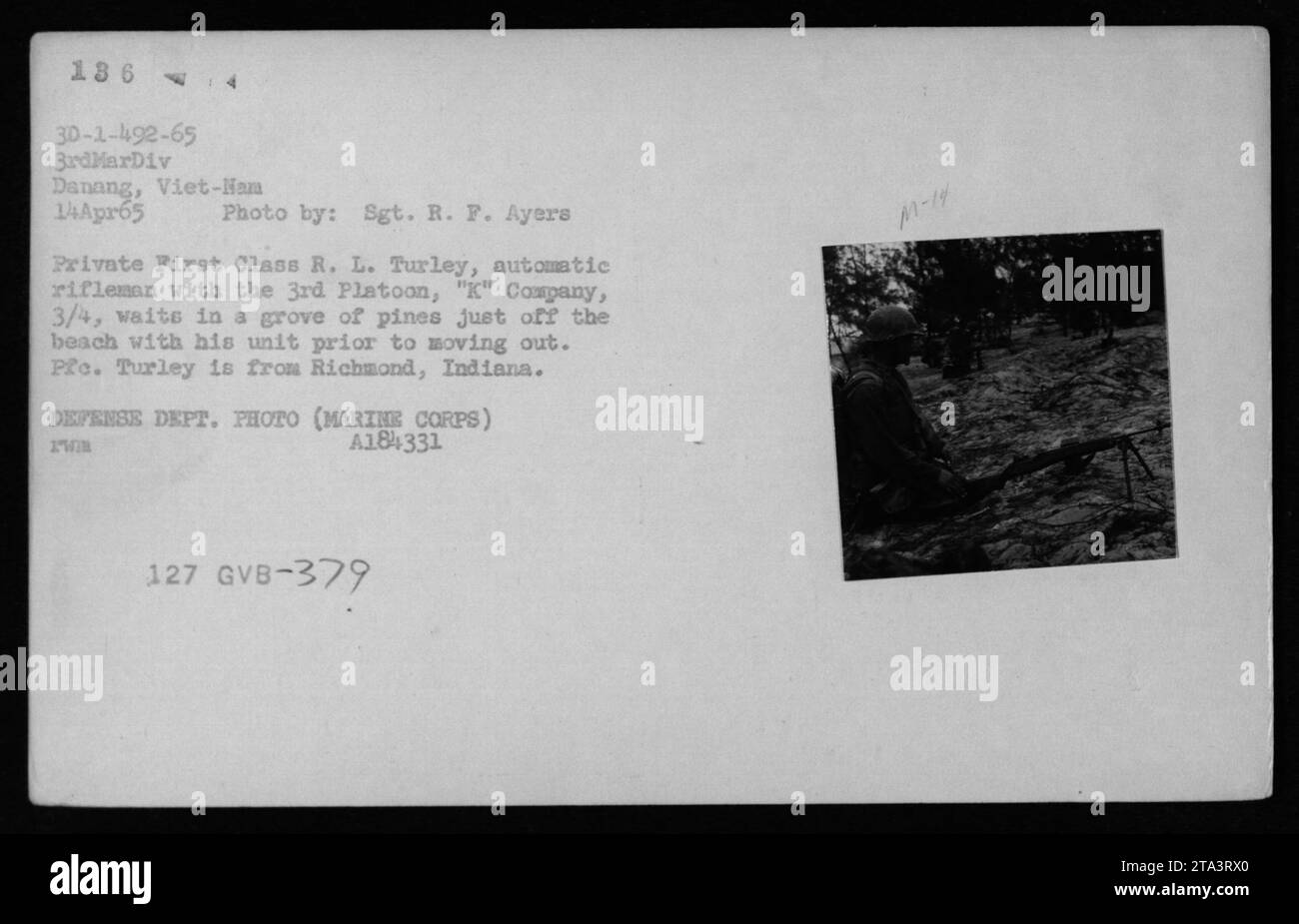 Private First Class R. L. Turley, an automatic rifleman with the 3rd ...