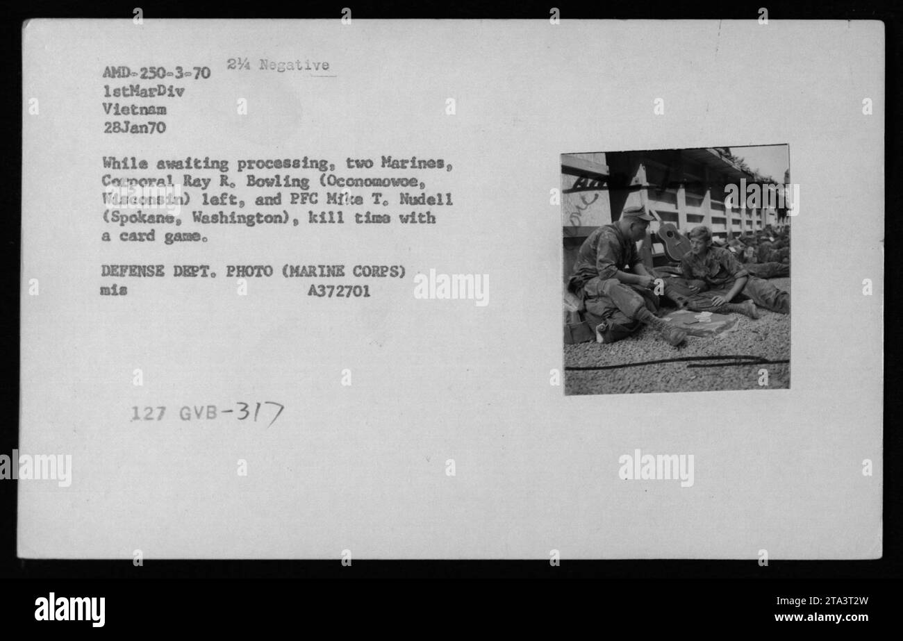 Cpl. Bowling and PFC Nudell play cards during R&R in Vietnam on January ...