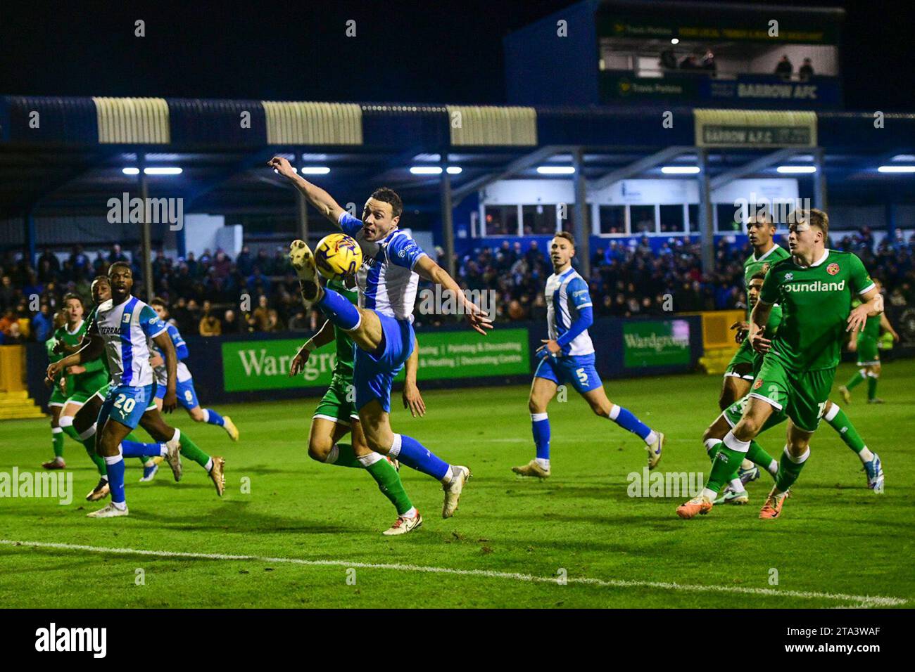 Barrow's Kian Spence controls the ball during the Sky Bet League 2 ...