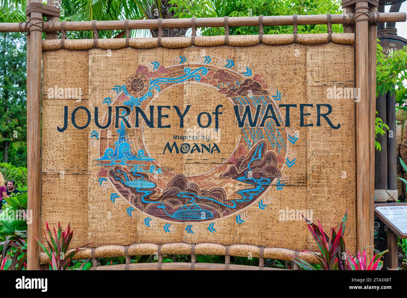 The Journey of Water sign at the entrance to the attraction at Epcot ...