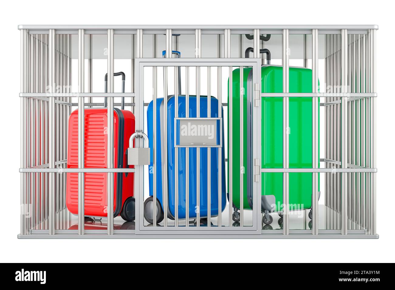 Suitcases inside steel cage, prison cell. 3D rendering isolated on ...