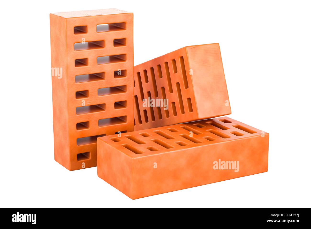 Red clay bricks, 3D rendering isolated on white background Stock Photo ...