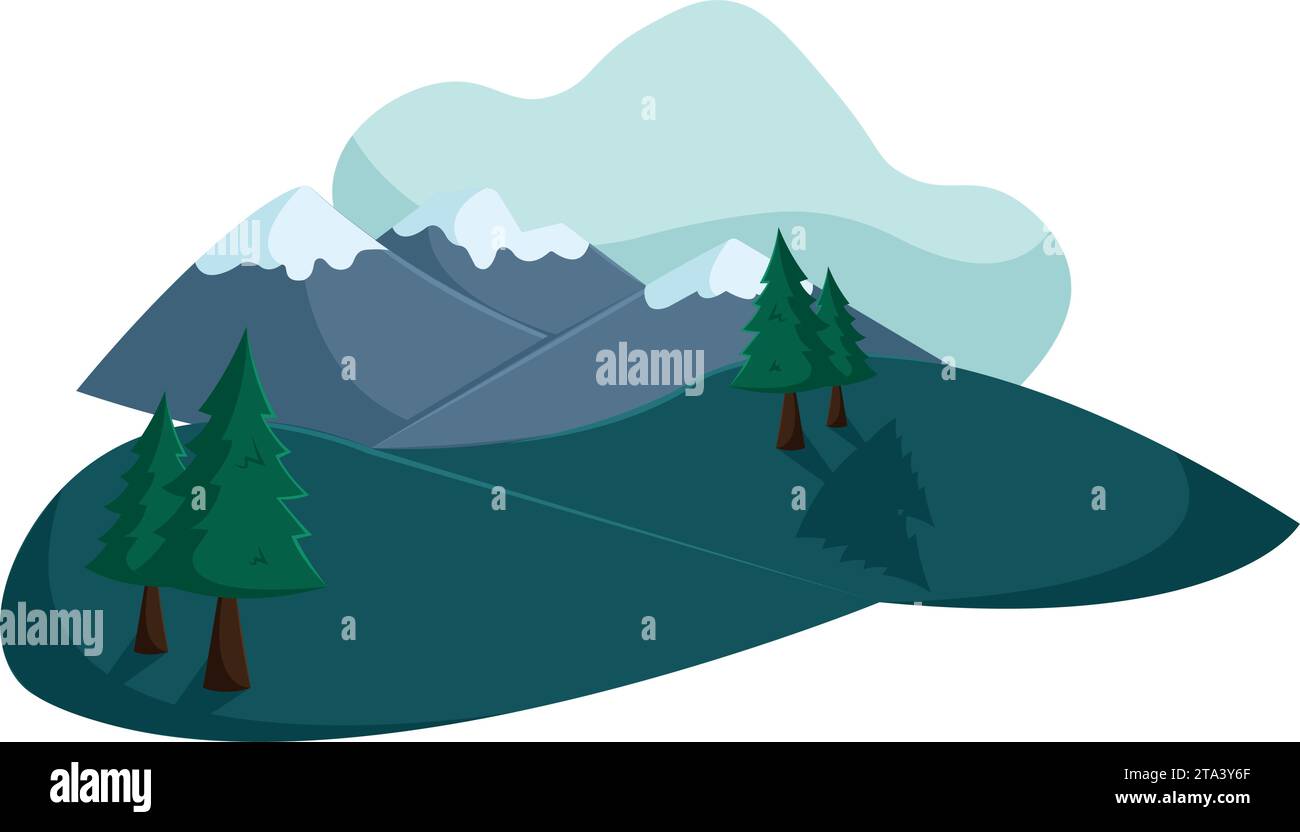 Isolated cold natural landscape with hills and trees Vector Stock ...