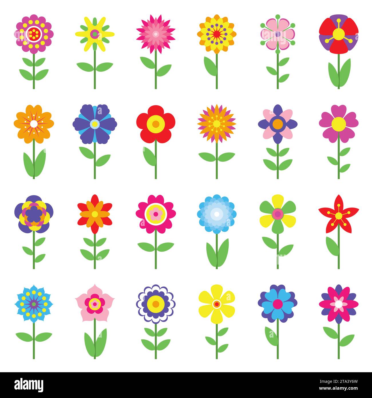 Set of flat spring flower icons isolated on white background. Simple ...