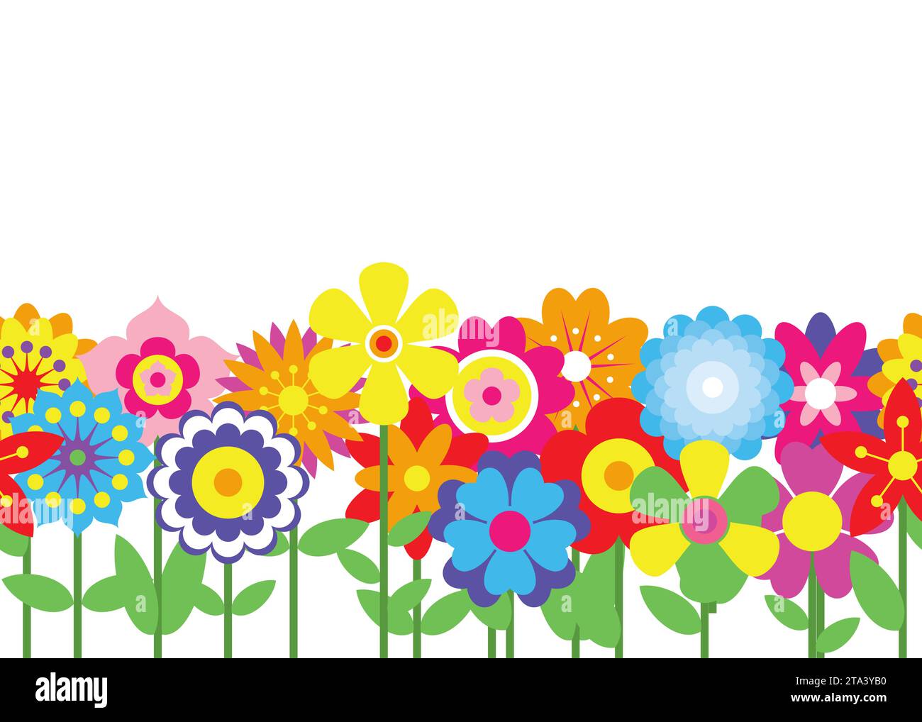 Spring flowers border seamless pattern background. Simple colorful ...