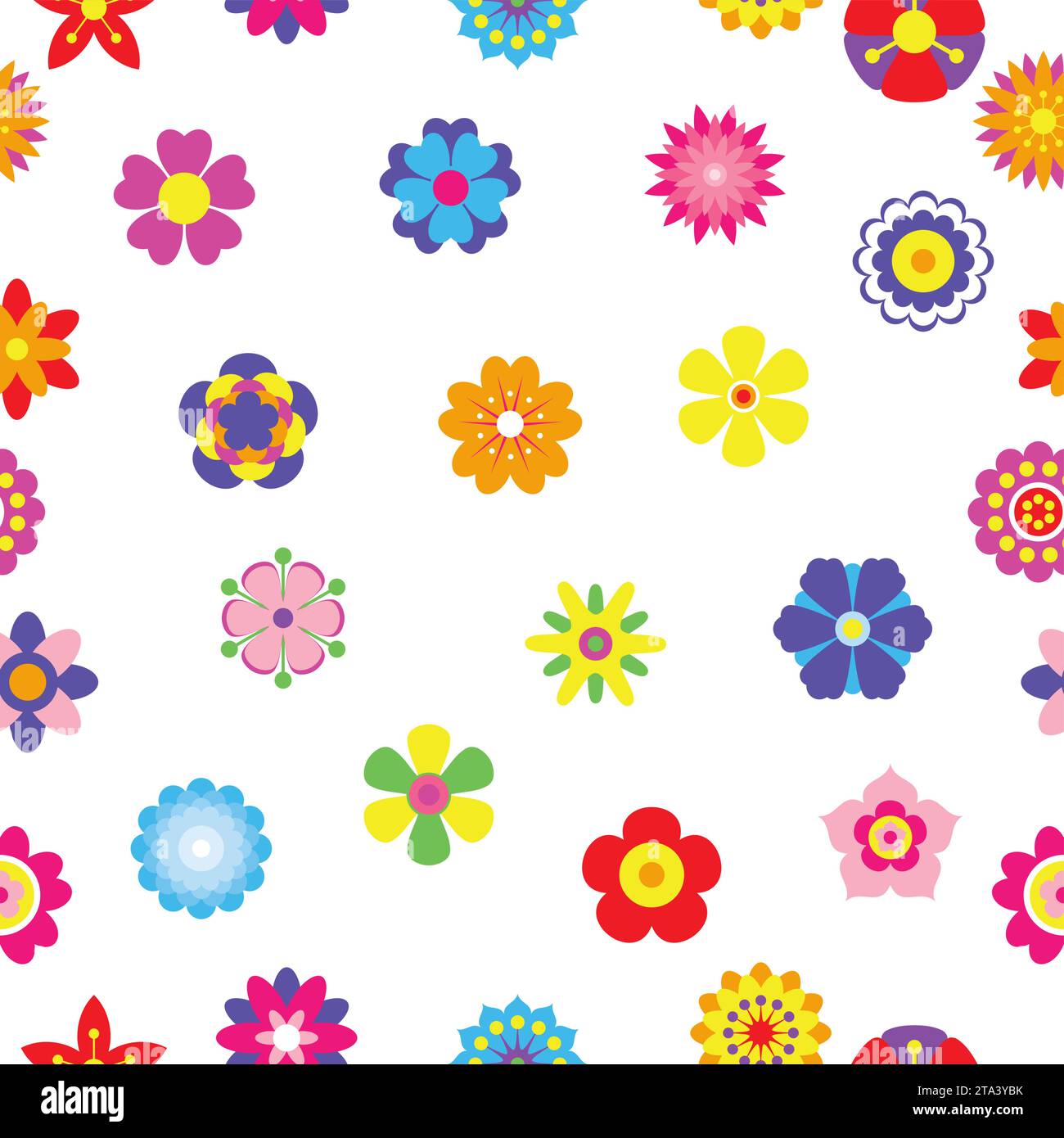 Spring flowers seamless pattern background. Simple colorful floral icons in bright colors ...