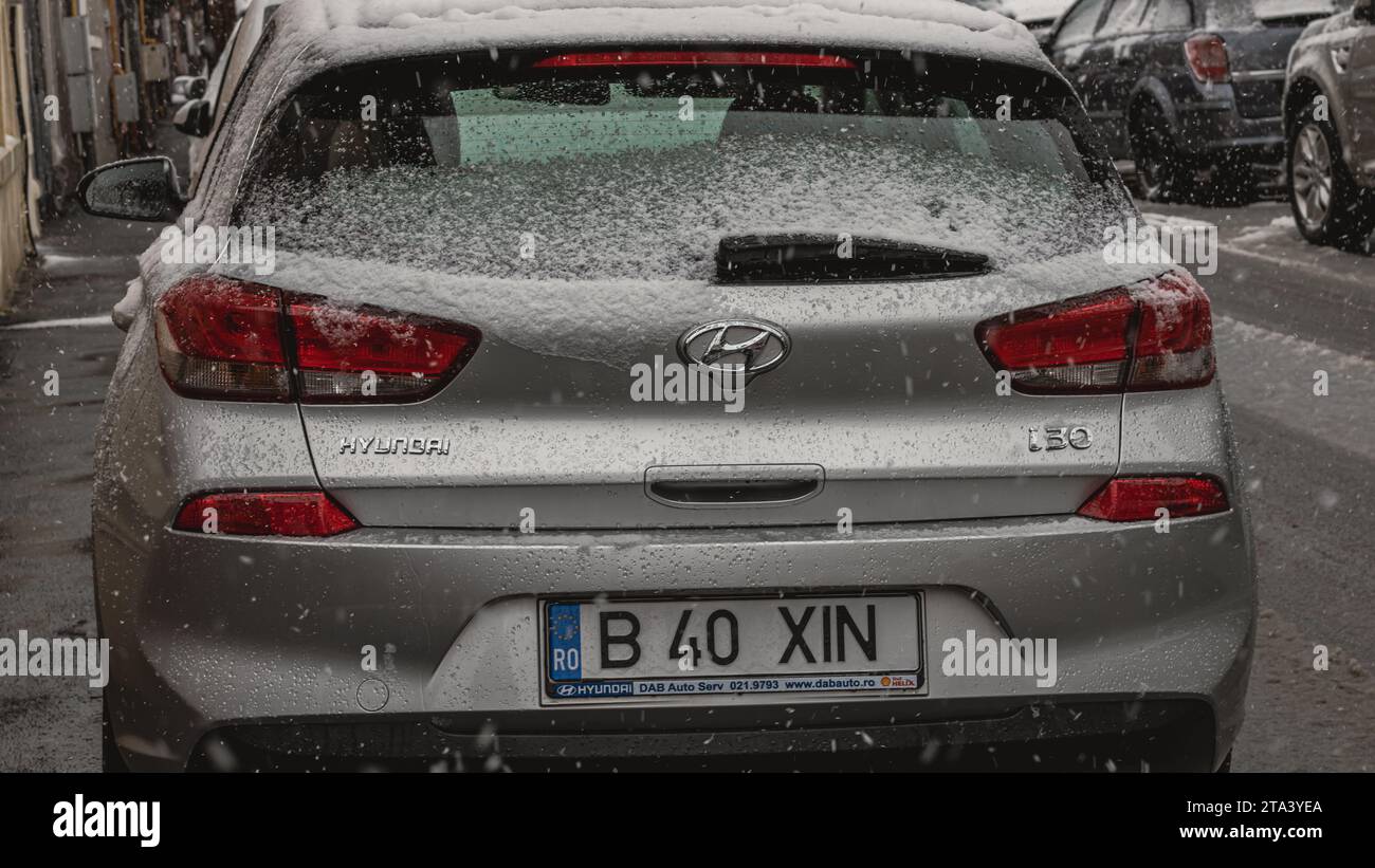 Cars covered in snow, first day of winter in Bucharest City, Romania ...