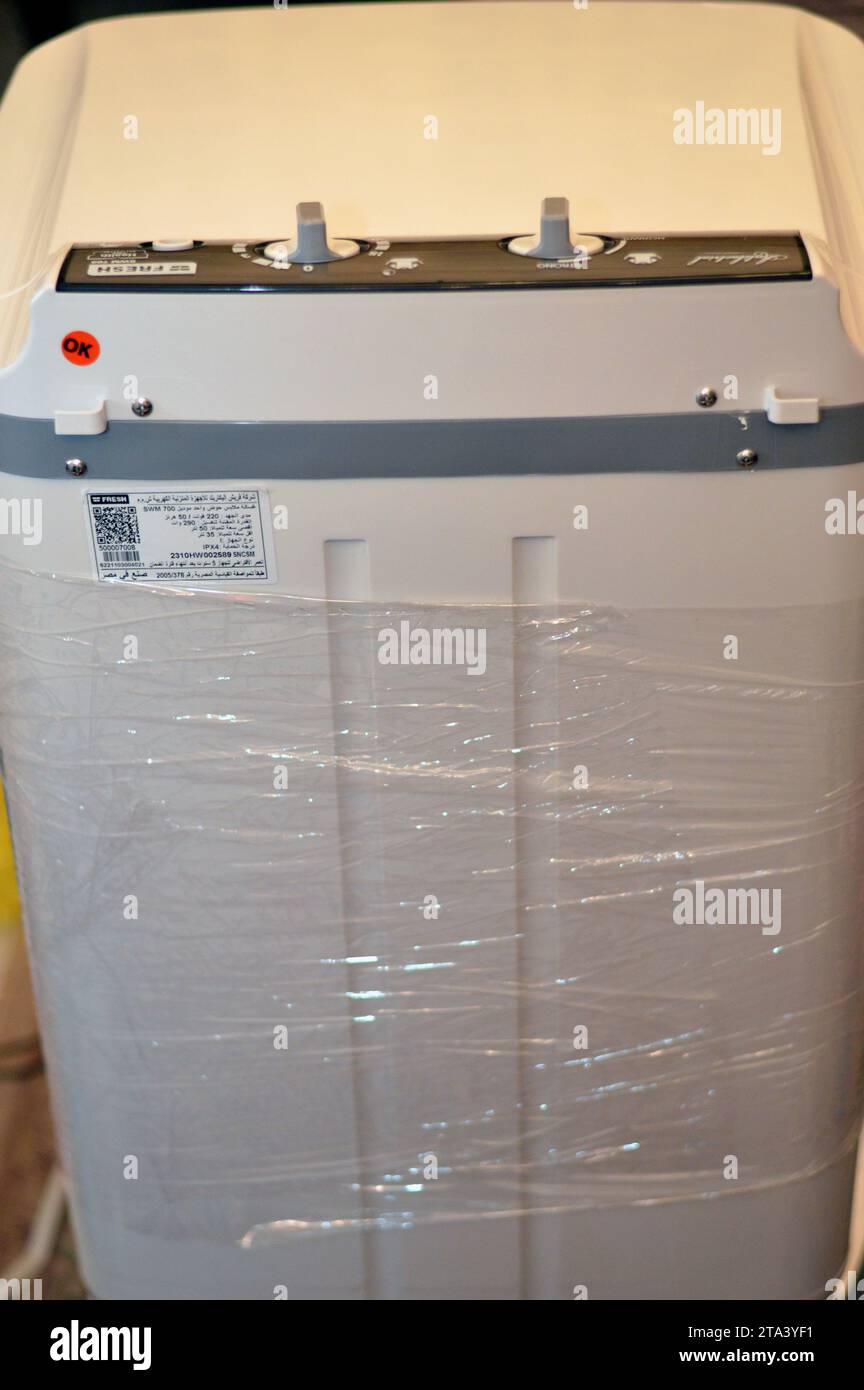 Cairo, Egypt, October 11 2023: Fresh top loading washing machine ...