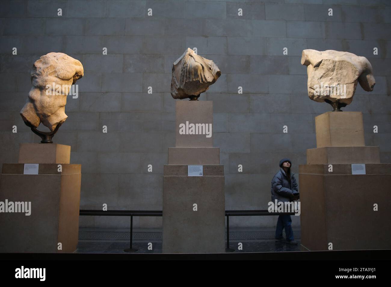 A visitor views Elgin marbles also known as the Parthenon marbles, at ...