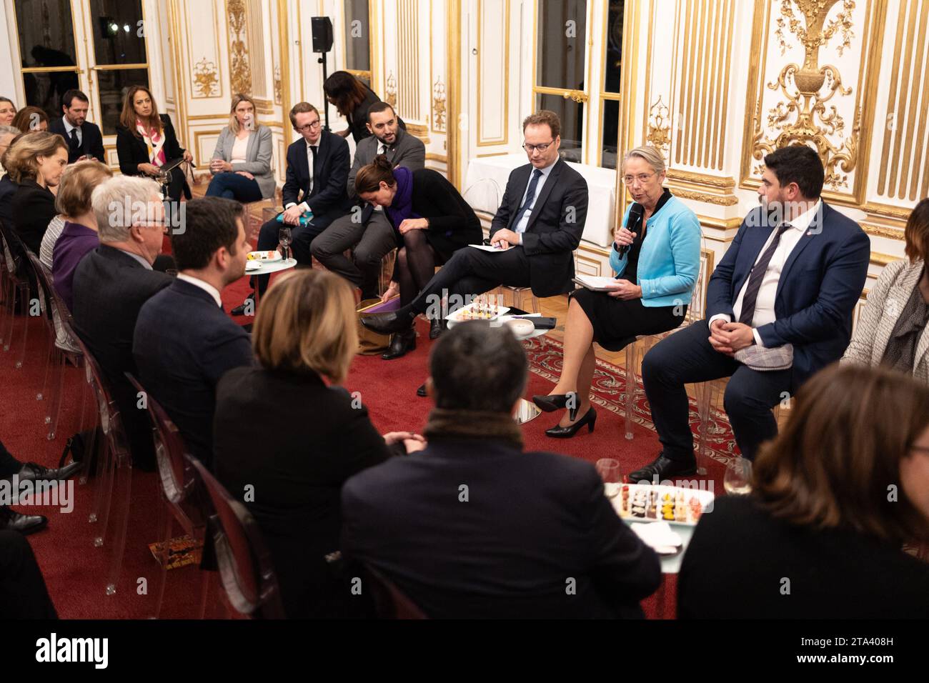 Paris, France. 28th Nov, 2023. French Prime Minister Elisabeth Borne ...