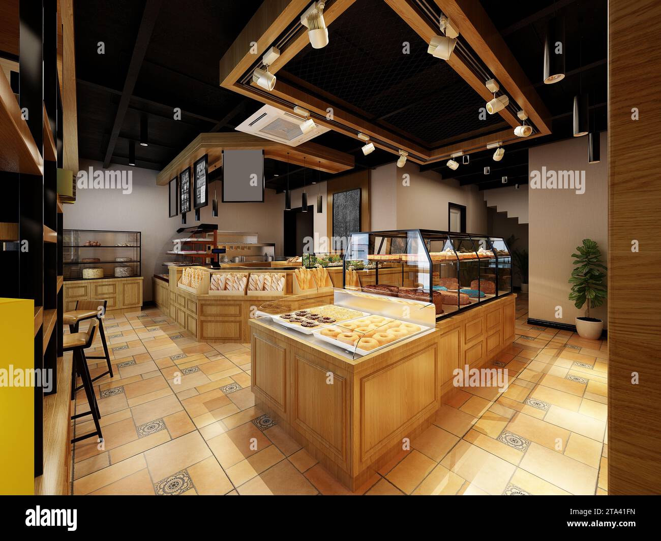 modern bakery cafe house interior, 3d rendering Stock Photo - Alamy
