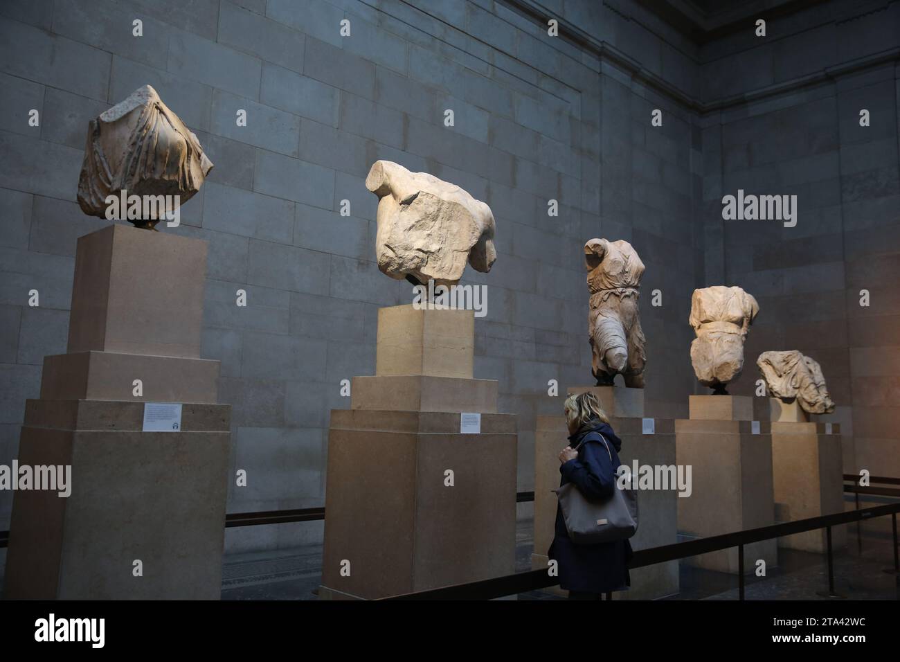 A visitor views Elgin marbles also known as the Parthenon marbles, at ...