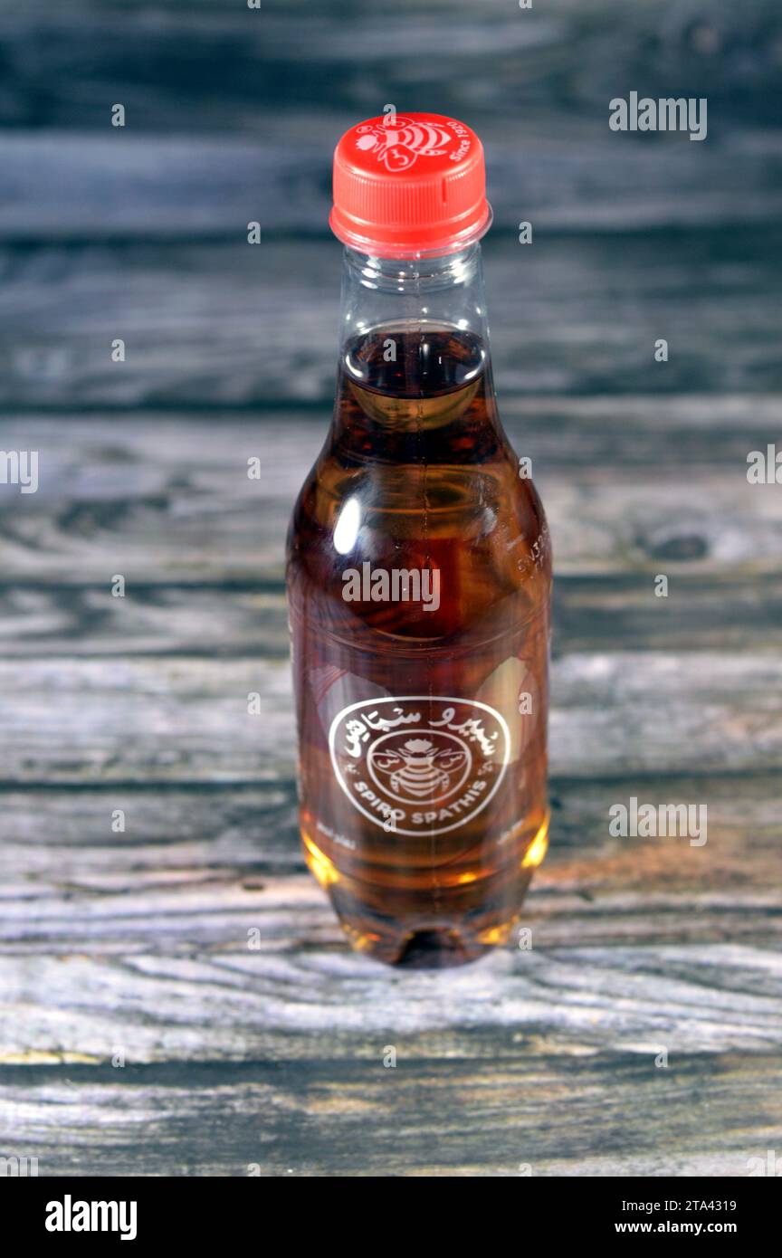 Cairo, Egypt, November 24 2023: Spiro Spathis red apple soda drink ...