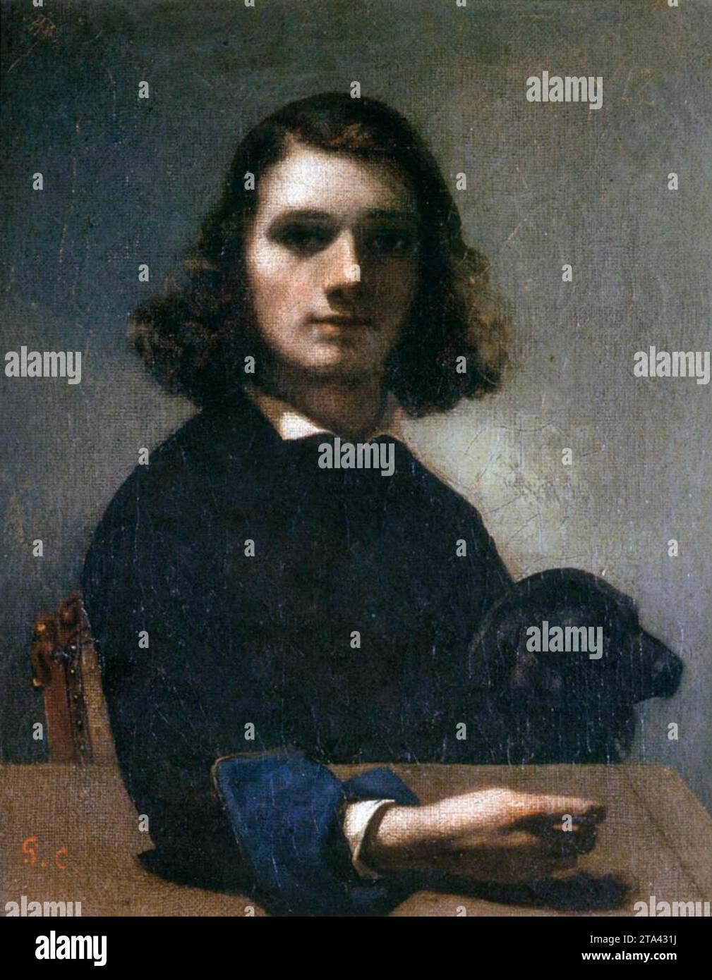 Self-Portrait (Courbet with Black Dog) 1842 by Gustave Courbet Stock ...