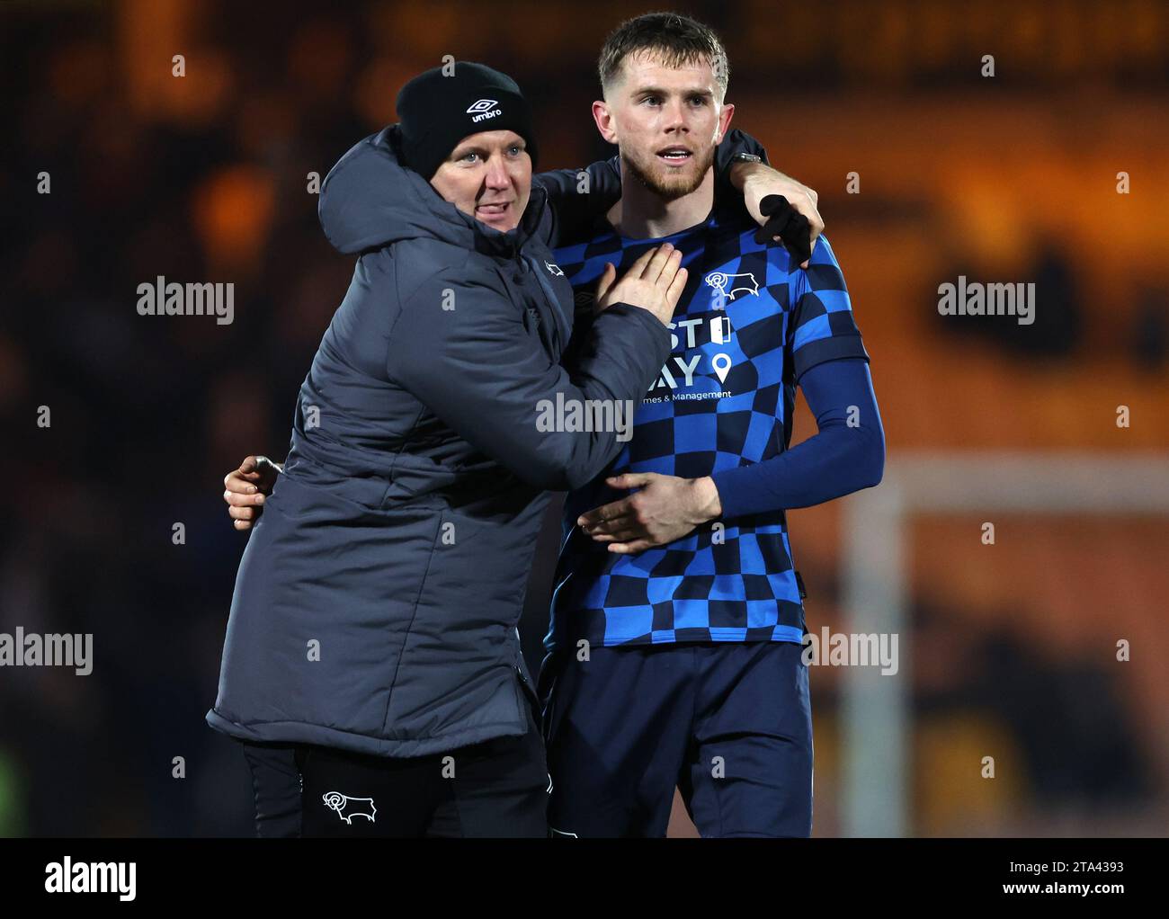Derby County first team coach Matt Hamshaw and Max Bird celebrate ...