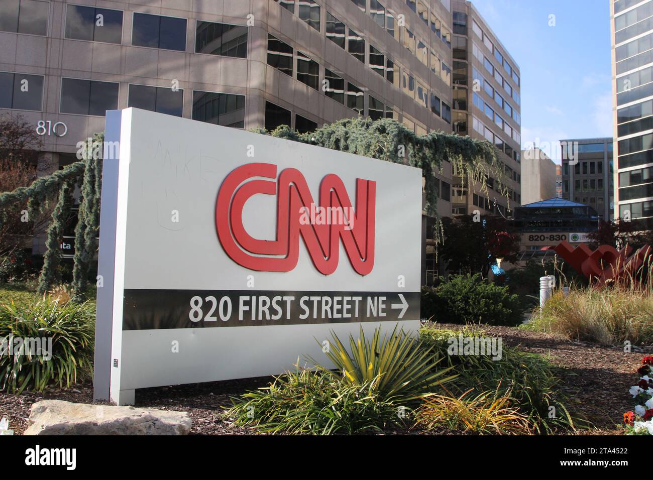 Exterior view and signage of CNN's news bureau in NE Washington, D.C ...