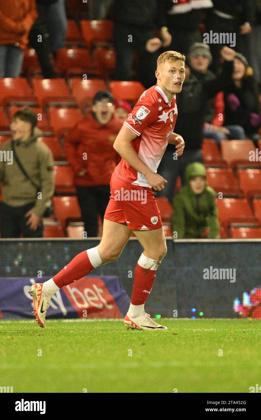 Sam Cosgrove #9 of Barnsley celebrates his goal and the opening goal of ...