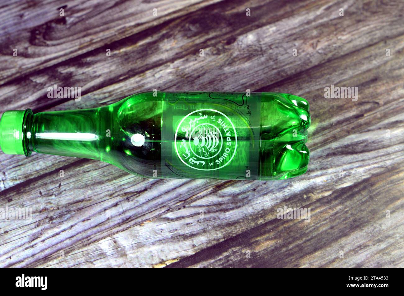 Cairo, Egypt, November 24 2023: Spiro Spathis green lemon soda drink ...