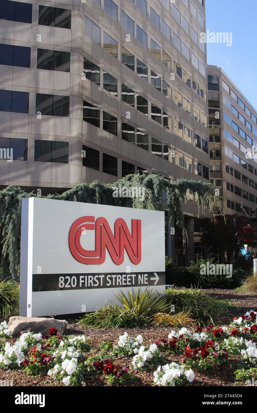 Exterior view and signage of CNN's news bureau in NE Washington, D.C ...