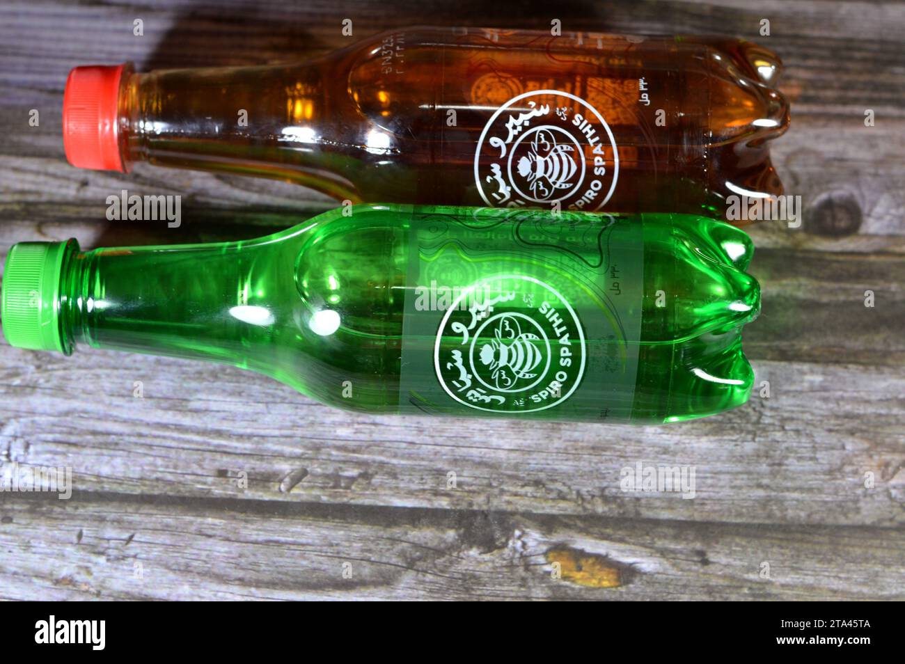 Cairo, Egypt, November 24 2023: Spiro Spathis red apple soda drink ...