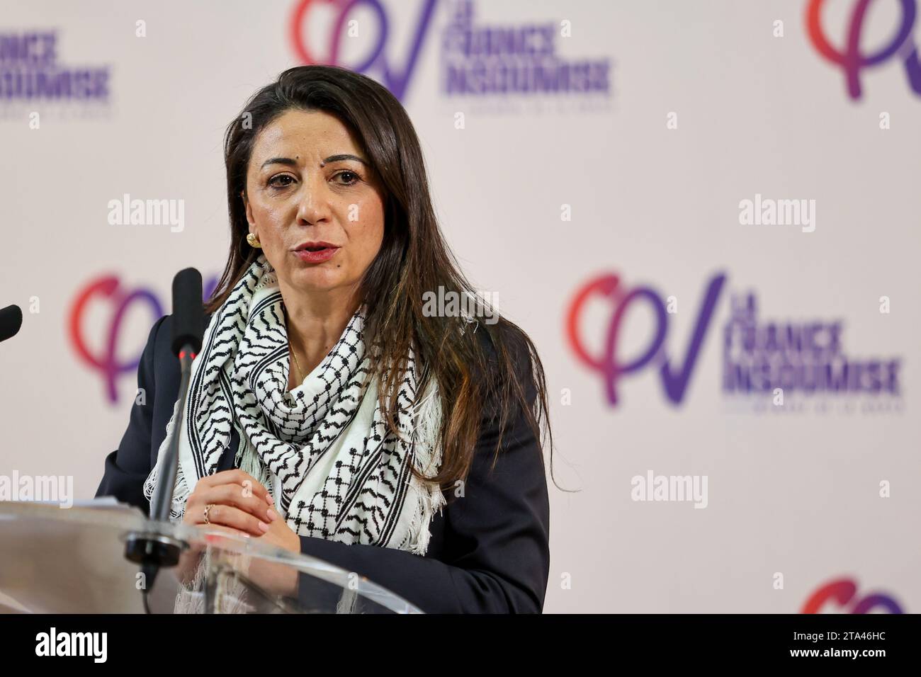 Hala Abou Hassira, Palestinian ambassador to France, speaks during the ...