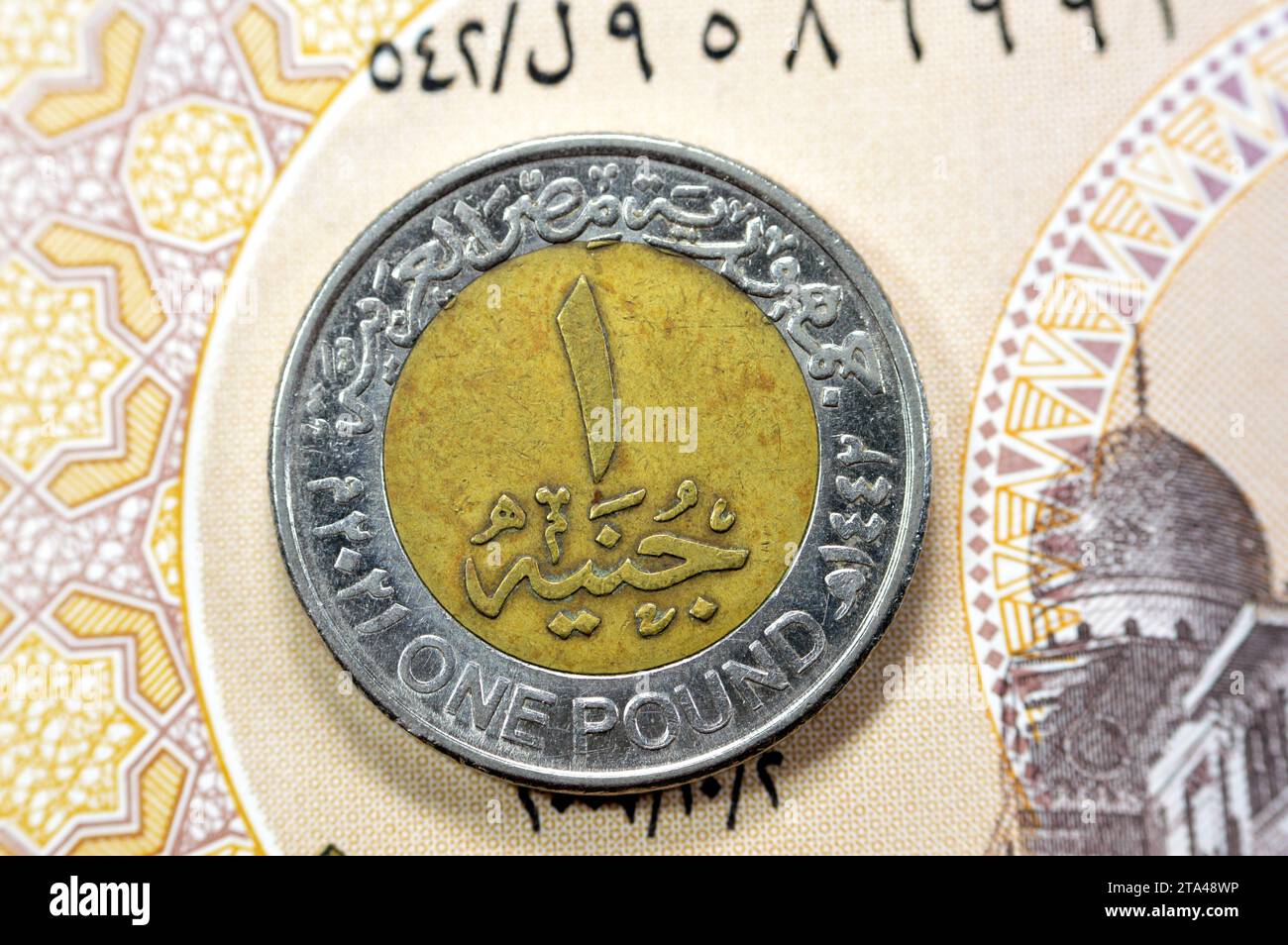 Reverse side date and value of Egyptian 1 LE EGP One Egyptian pound ...