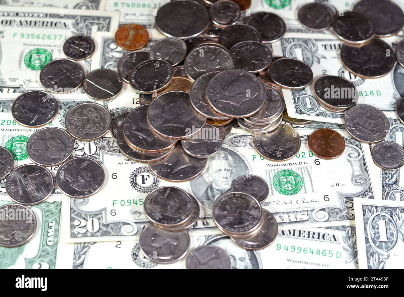 American USD old money dollars banknote bills and coins, vintage retro ...