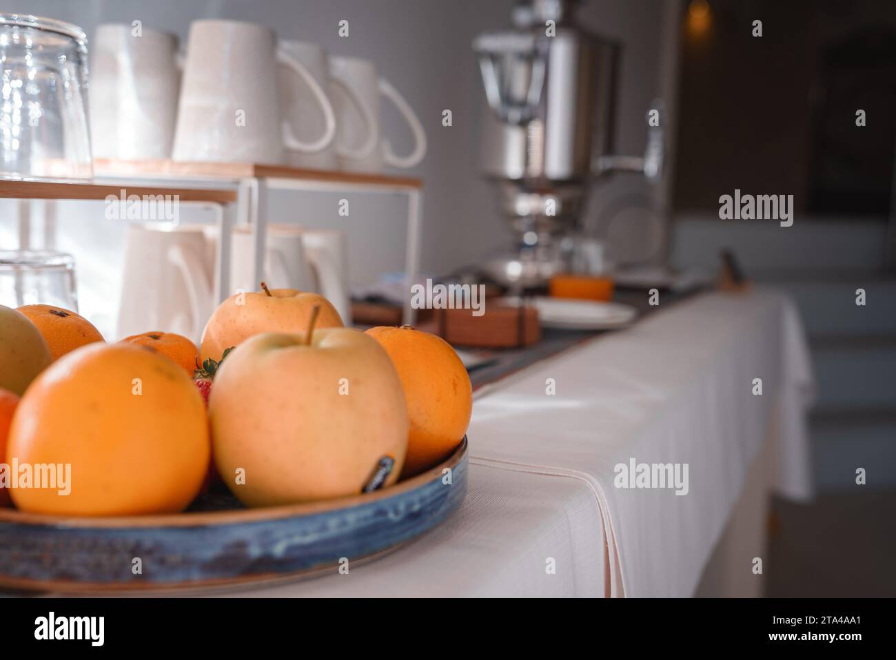 Cozy Italian Breakfast Table Setting with Oranges, Muffins, and Coffee ...