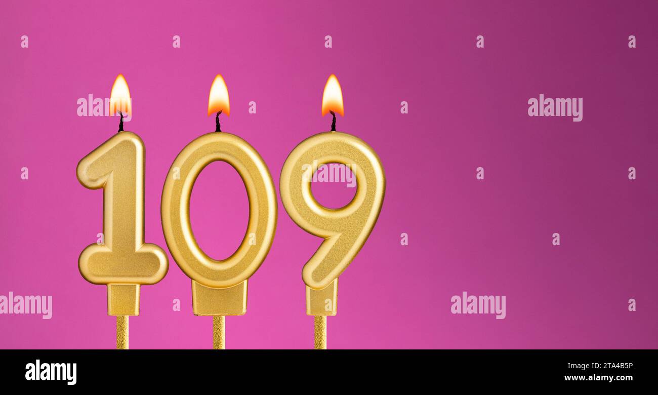 Candle number 109 in purple background - birthday card Stock Photo - Alamy